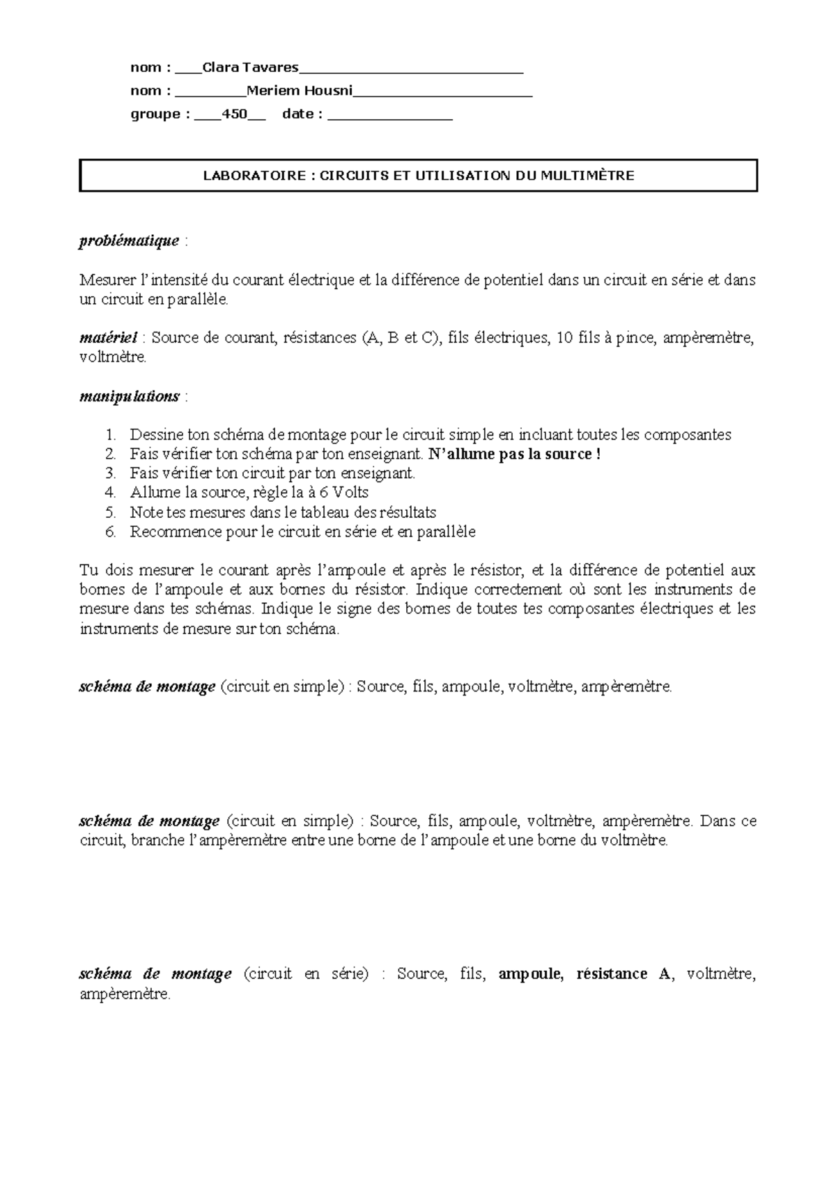 Labo : Circuits et Utilisation du Multimètre - Mesures Électriques ...