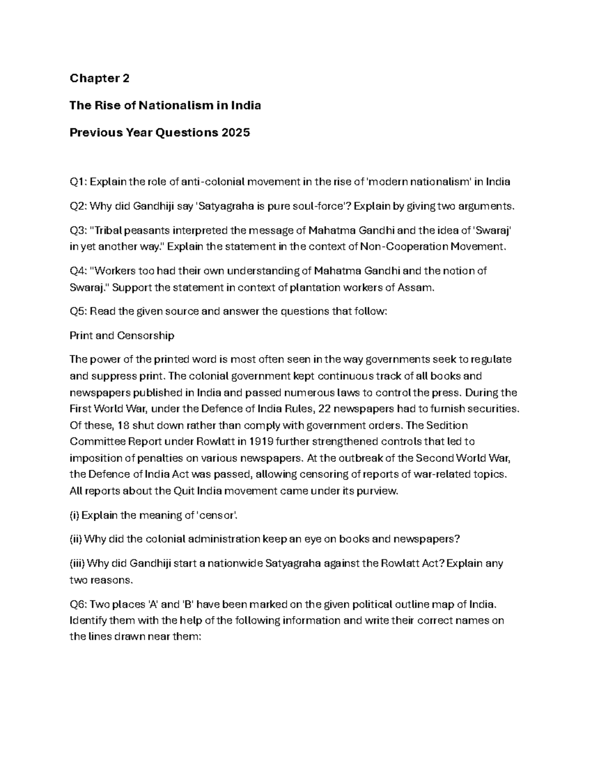 Chapter 2: The Rise of Nationalism in India - PYQs for Class 10 History ...