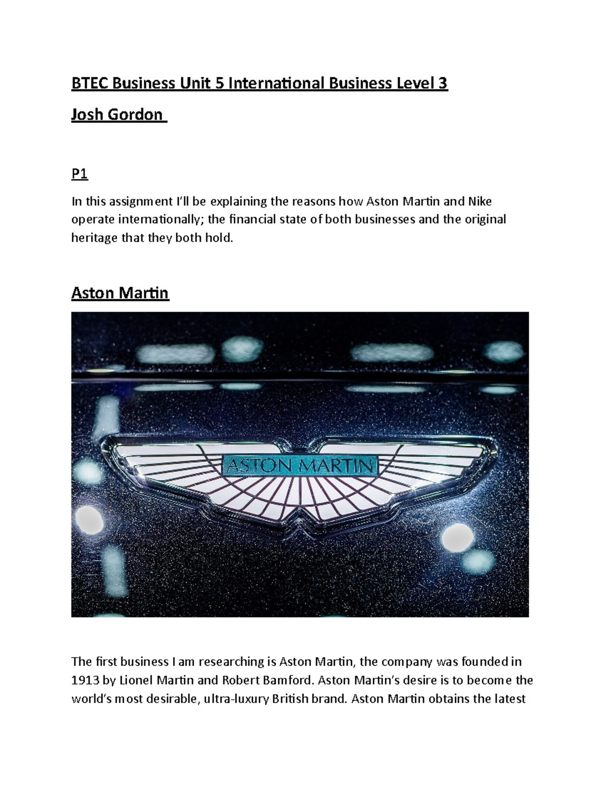 BTEC Level 3 Business Unit 5: Int'l Business Assignment Analysis - Studocu