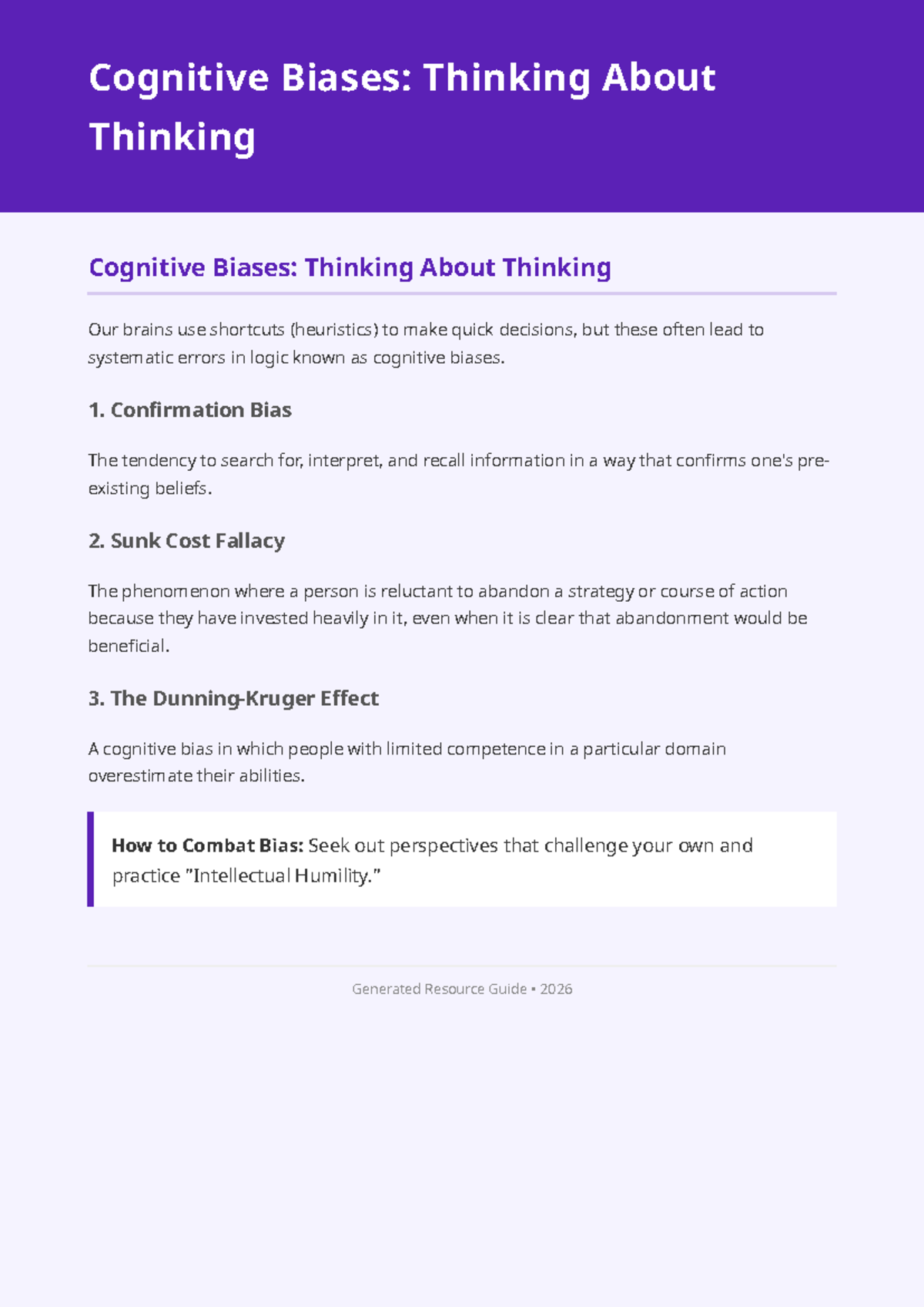 Cognitive Biases: Understanding Heuristics and Errors in Thinking - Studocu