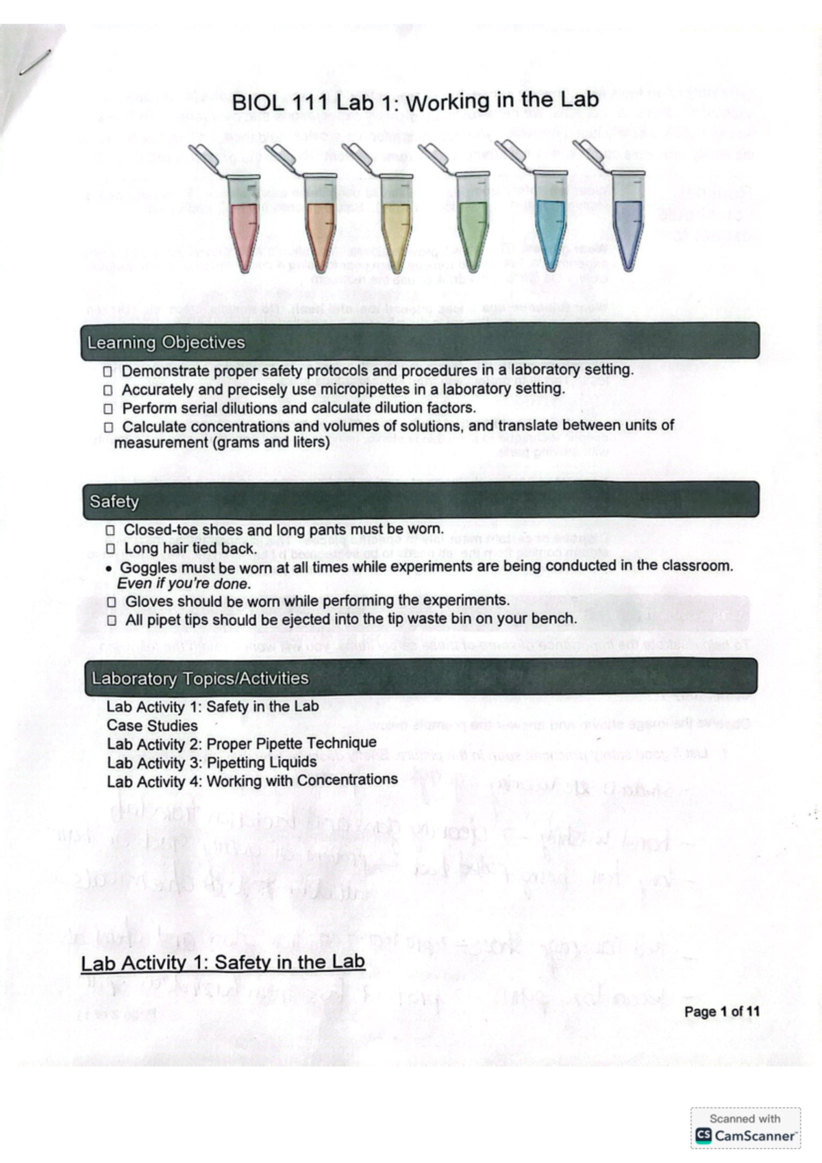 LAB 1: Working in the lab - BIOL Lab 1: Working in the Lab Learning ...