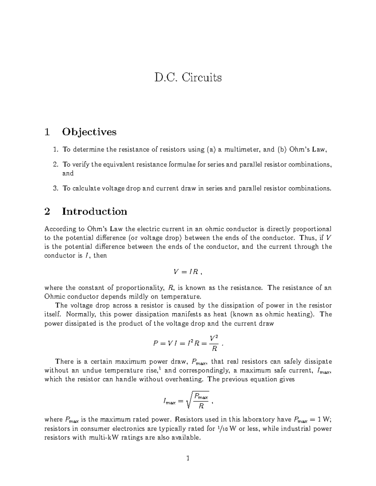 DCCircuits Lab Report: Analyzing Resistance in Series & Parallel ...