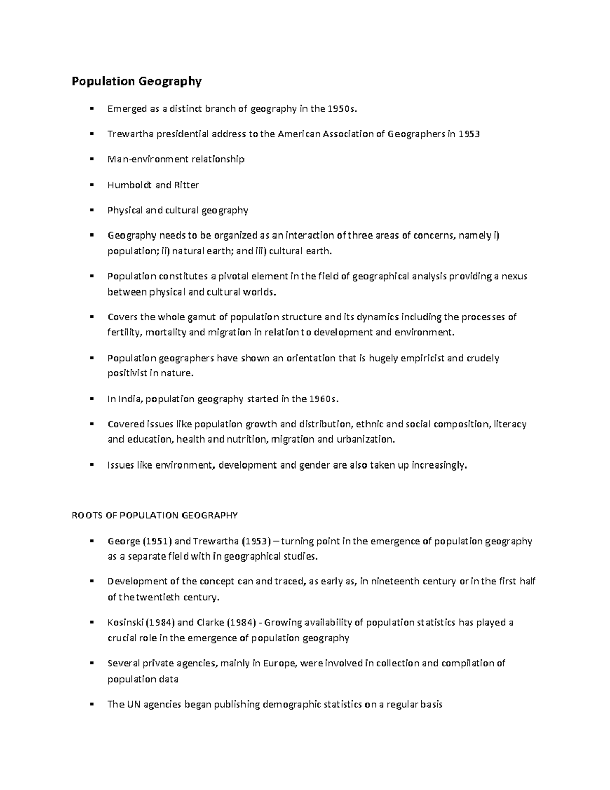 Population Geography - Unit 1 Overview for DU Geogeography Hons - Studocu