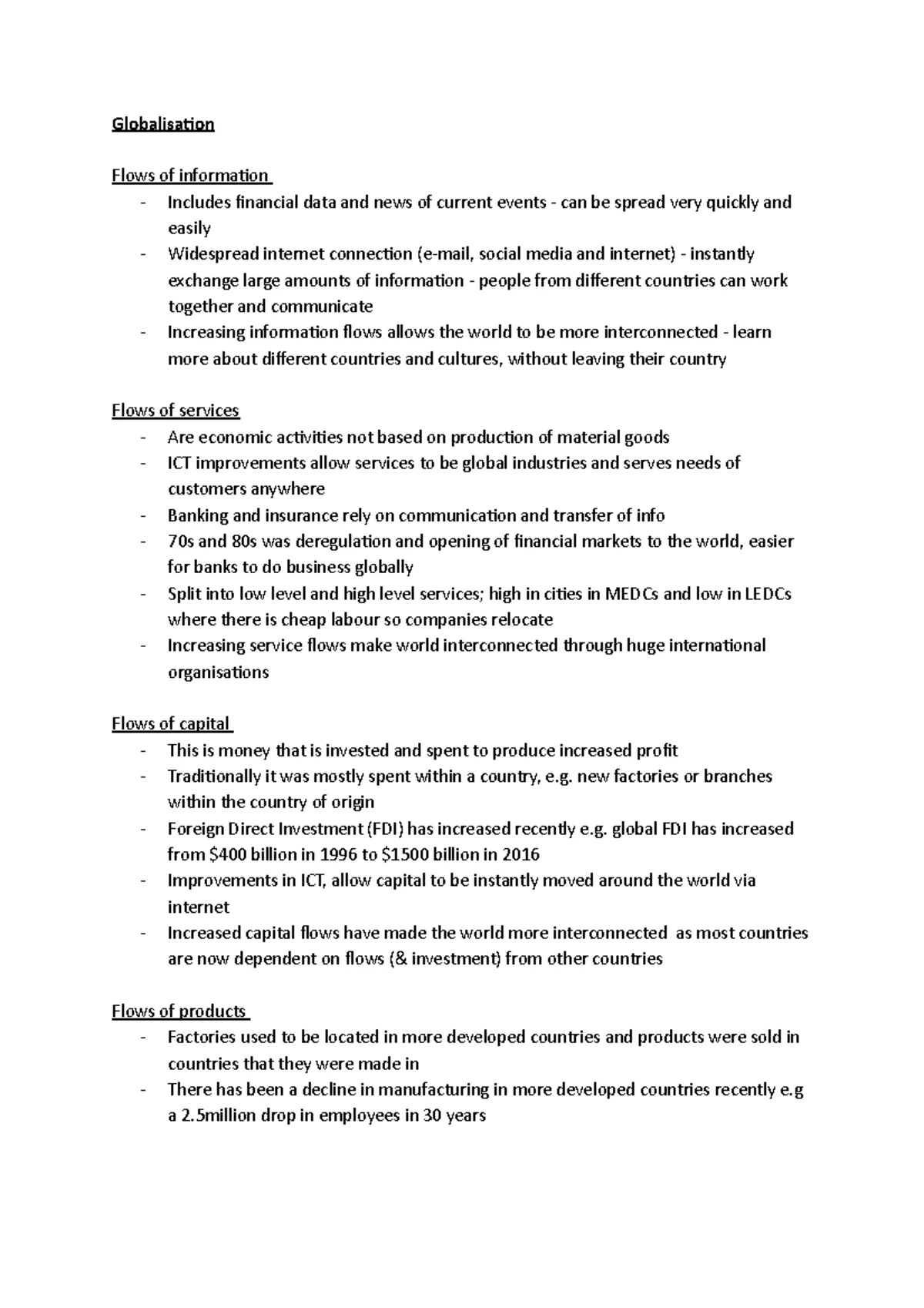 Globalisation Overview: Edexcel A Level Geography Notes - Studocu