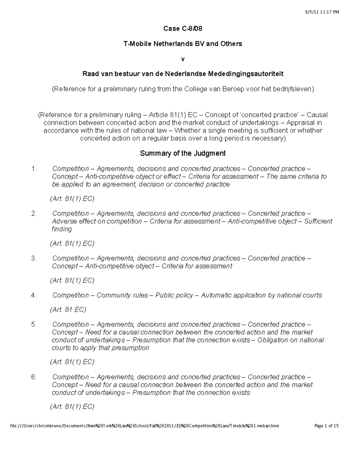 T-Mobile Case Study: Analysis of Concerted Practices and Competition ...