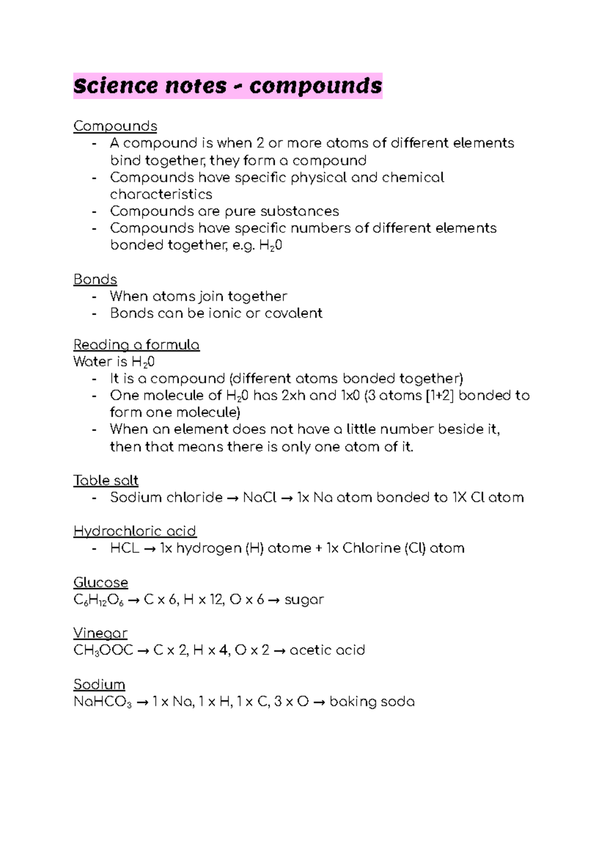 compounds, bonds, reading a formula - Science notes - compounds ...