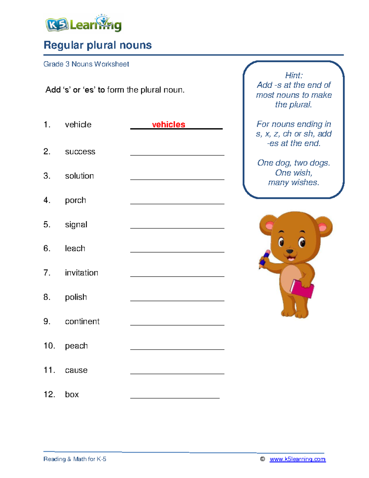 Grade 3 regular plural nouns b - Regular plural nouns Grade 3 Nouns ...