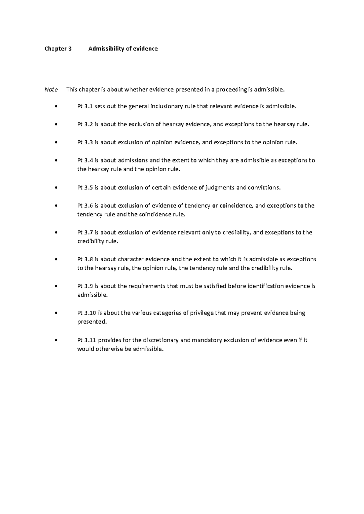 ACT Evidence Act Chapter 3: Admissibility of Evidence Notes - Studocu