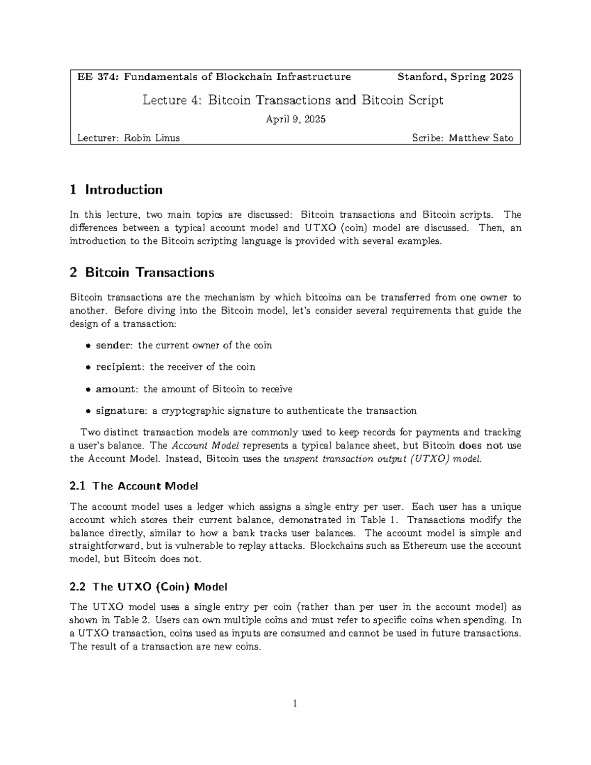 EE 374: Lecture 4 Notes on Bitcoin Transactions & Script - Studocu