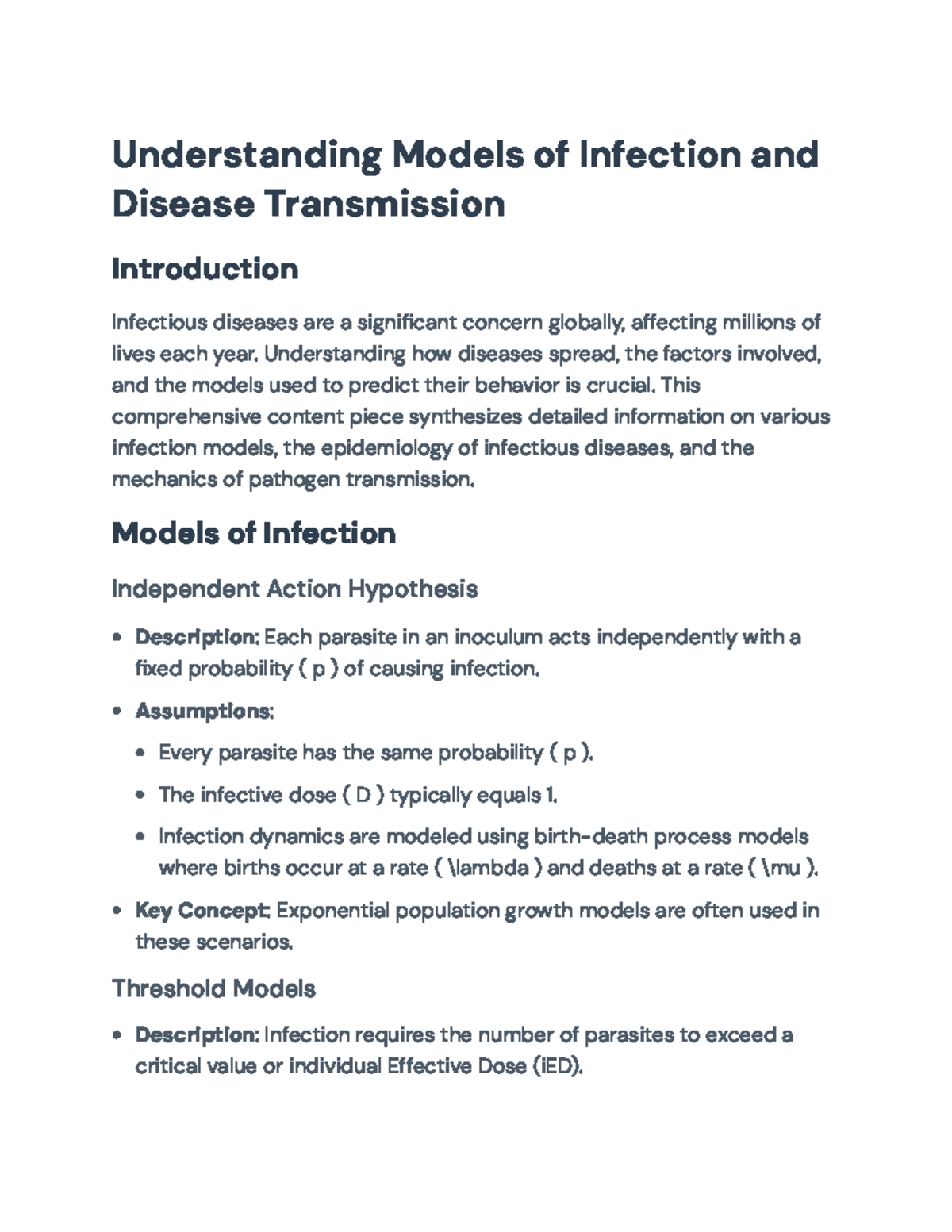 Infection Models and Disease Transmission: A Comprehensive Overview ...
