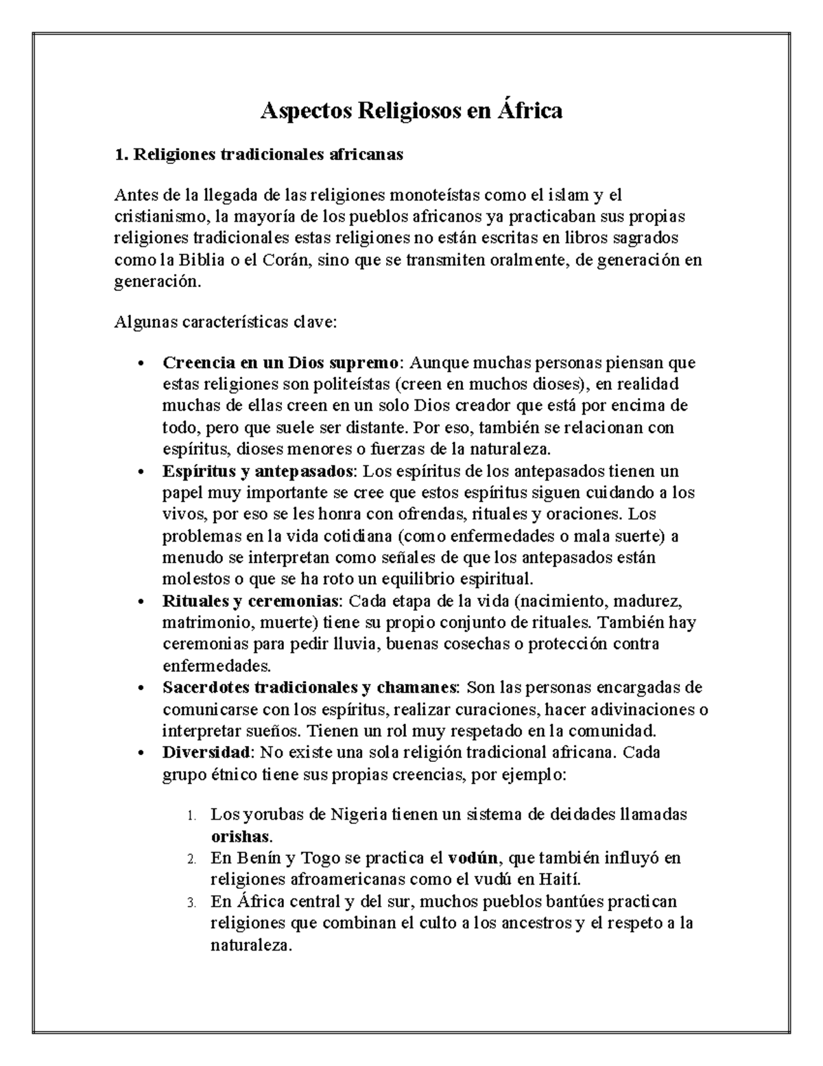 Aspectos Religiosos en África: Tradiciones, Islam y Cristianismo - Studocu