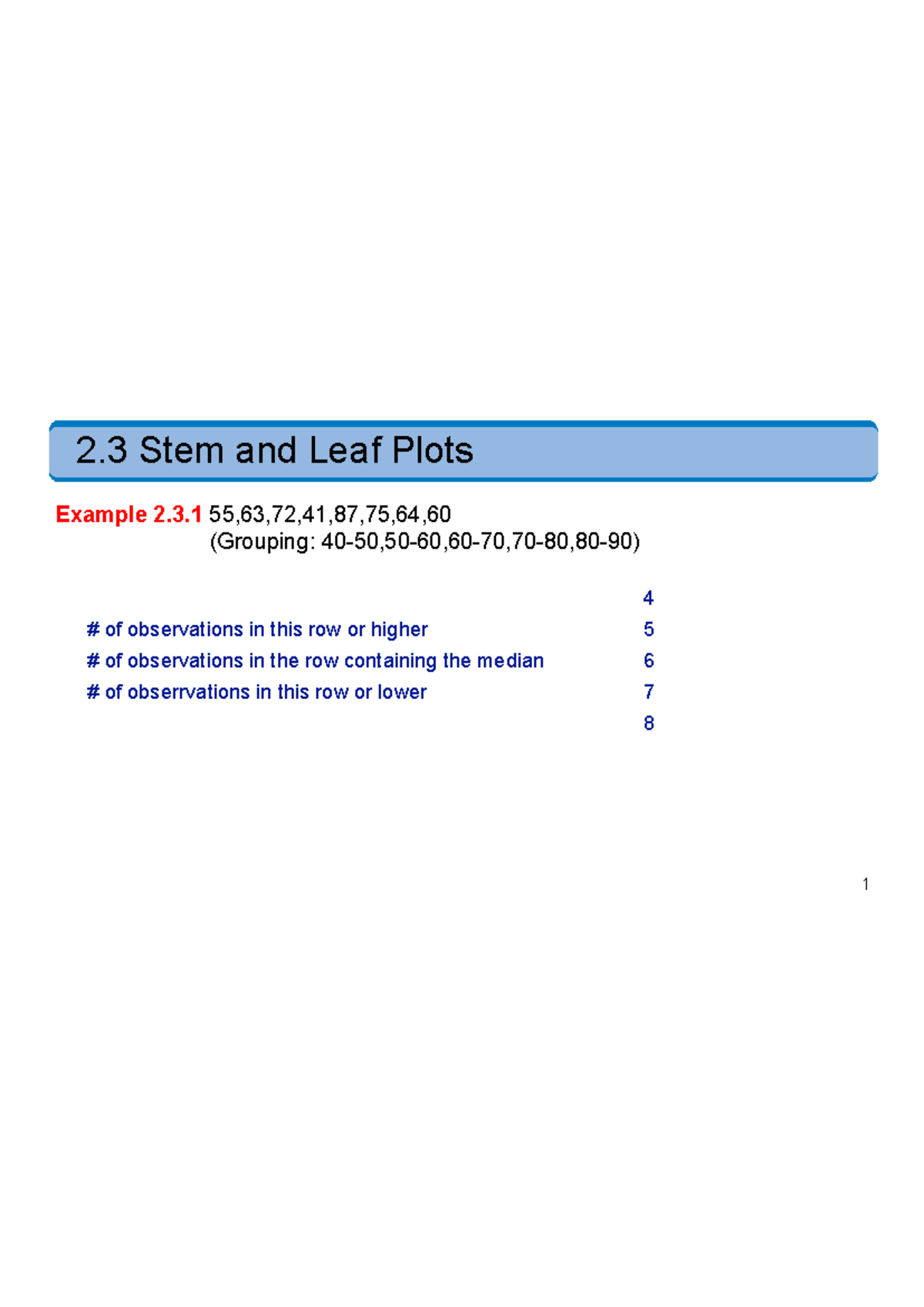 2.3 Stem and Leaf Plots: Lecture Notes and Examples - Studocu