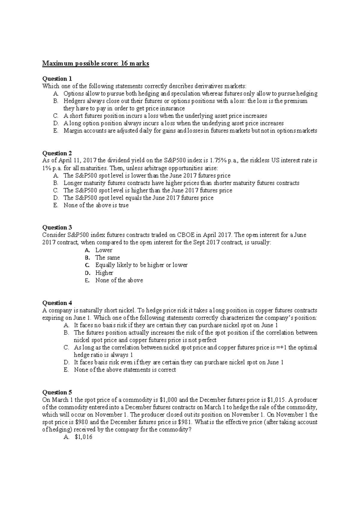 Sample/practice exam 2019, questions - Warning: TT: undefined function: 32 Maximum possible ...