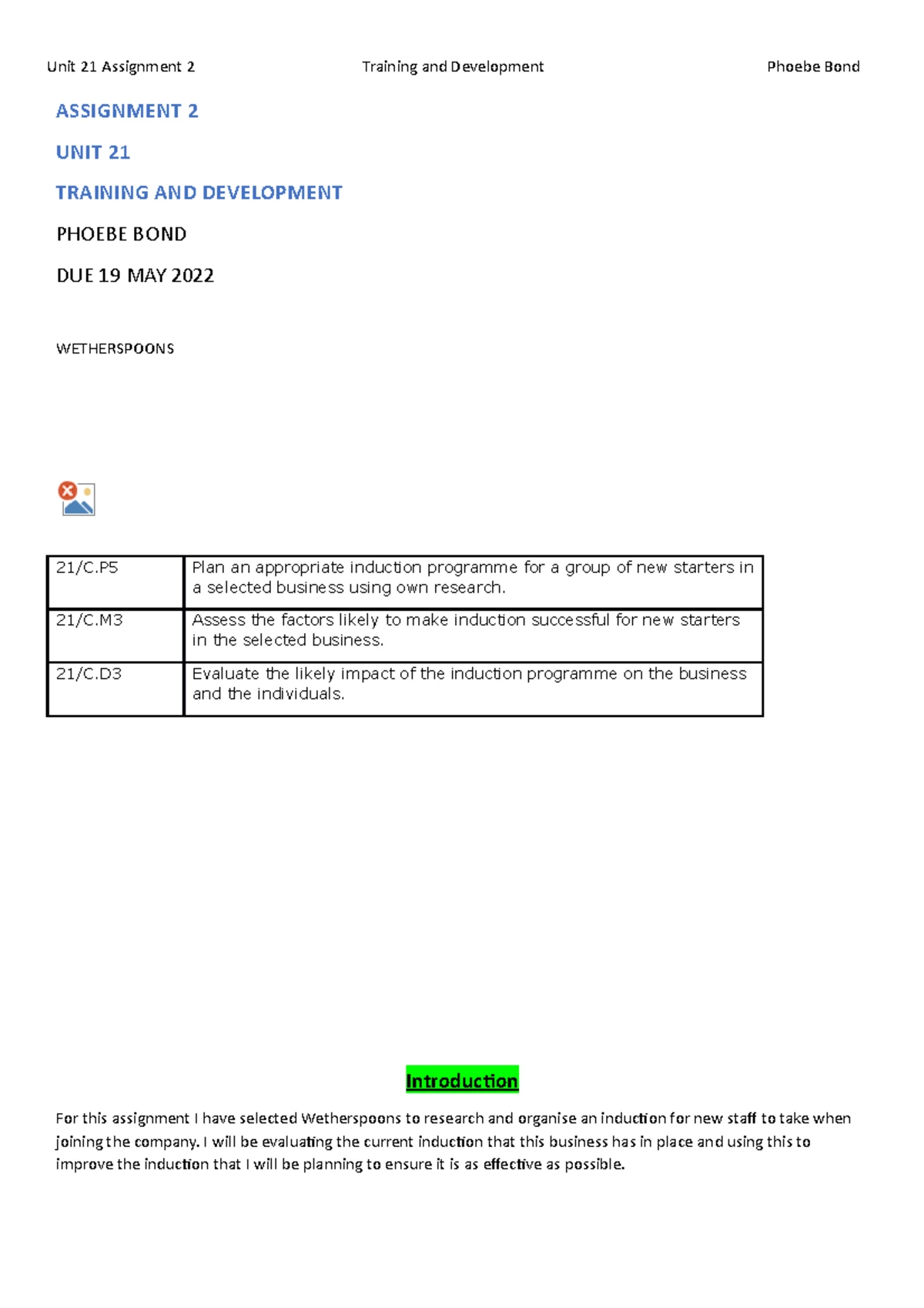 Unit 8 Assignment 2 - acheived distinction - Unit 8 Assignment 2 Evaluation report Introduction ...