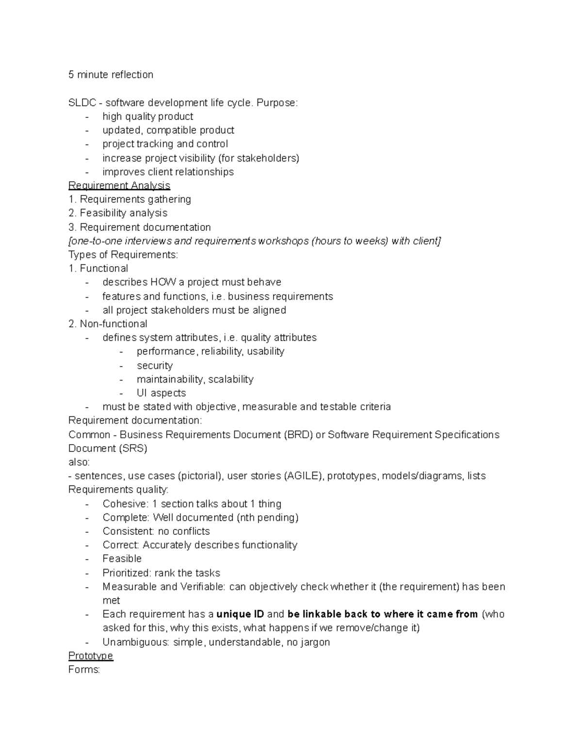 Bt3103 5-Minute Reflection on SLDC: Key Requirements & Quality - Studocu