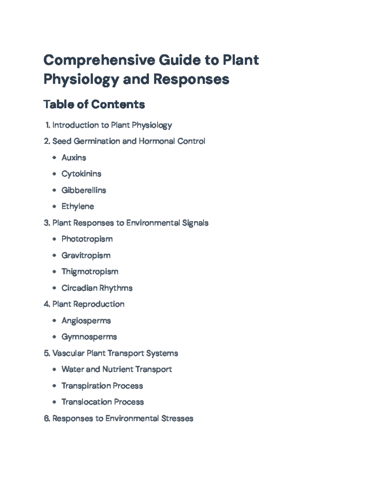 Comprehensive Overview of Plant Physiology and Responses to Stimuli ...