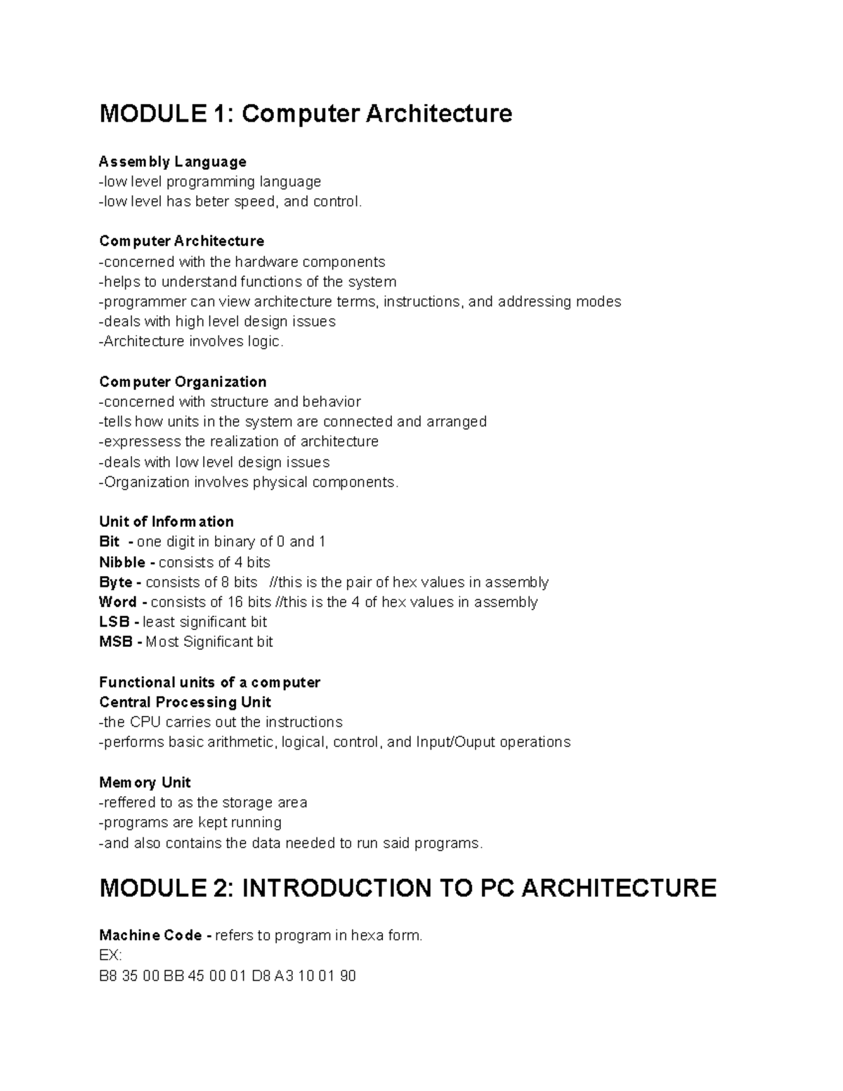 Assembly Prelim TEST - Class Notes (CS101) - Studocu