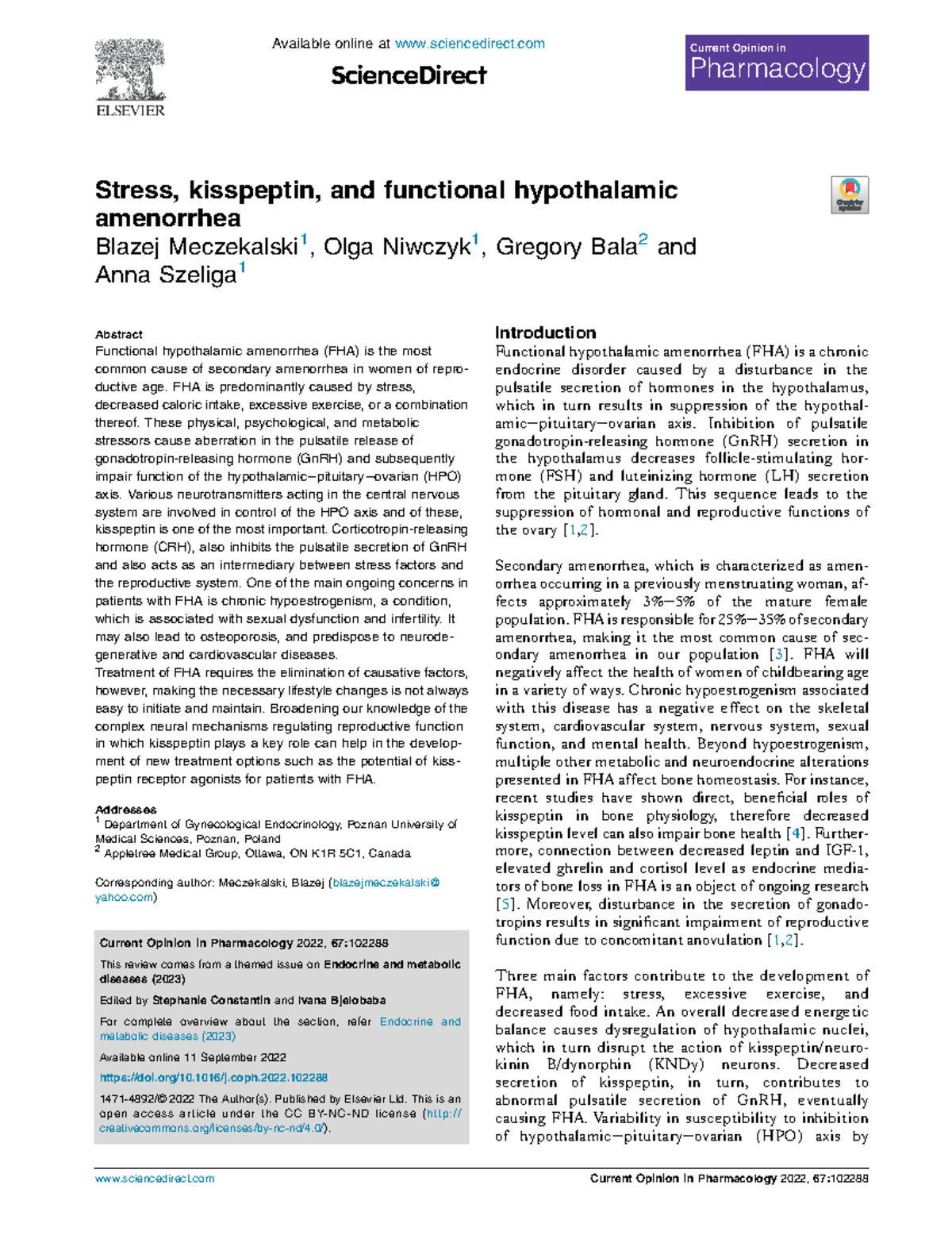 Estres, kisspeptina y amenorrea hipotalamica funcional - Stress, kisspeptin, and functional ...
