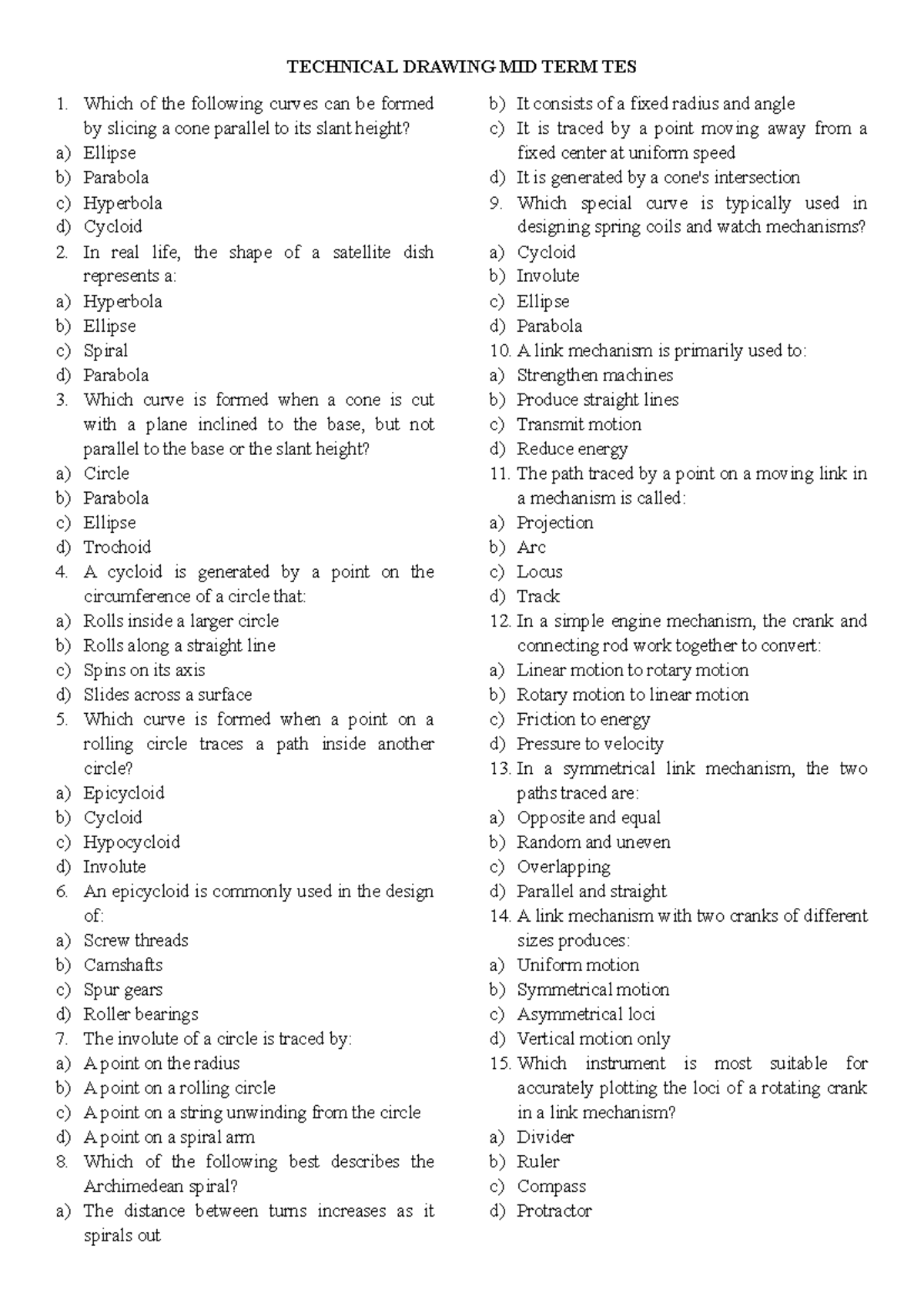 TECHNICAL DRAWING MID TERM TEST SS1 - Studocu