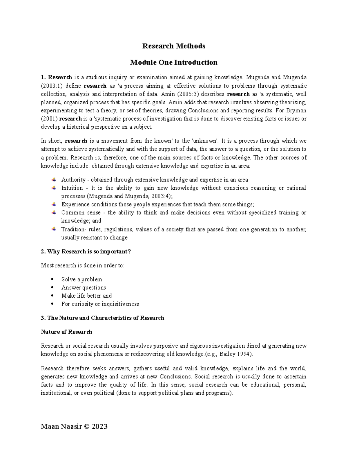 Research Methods Summary - Research Methods Module One Introduction Research is a studious ...