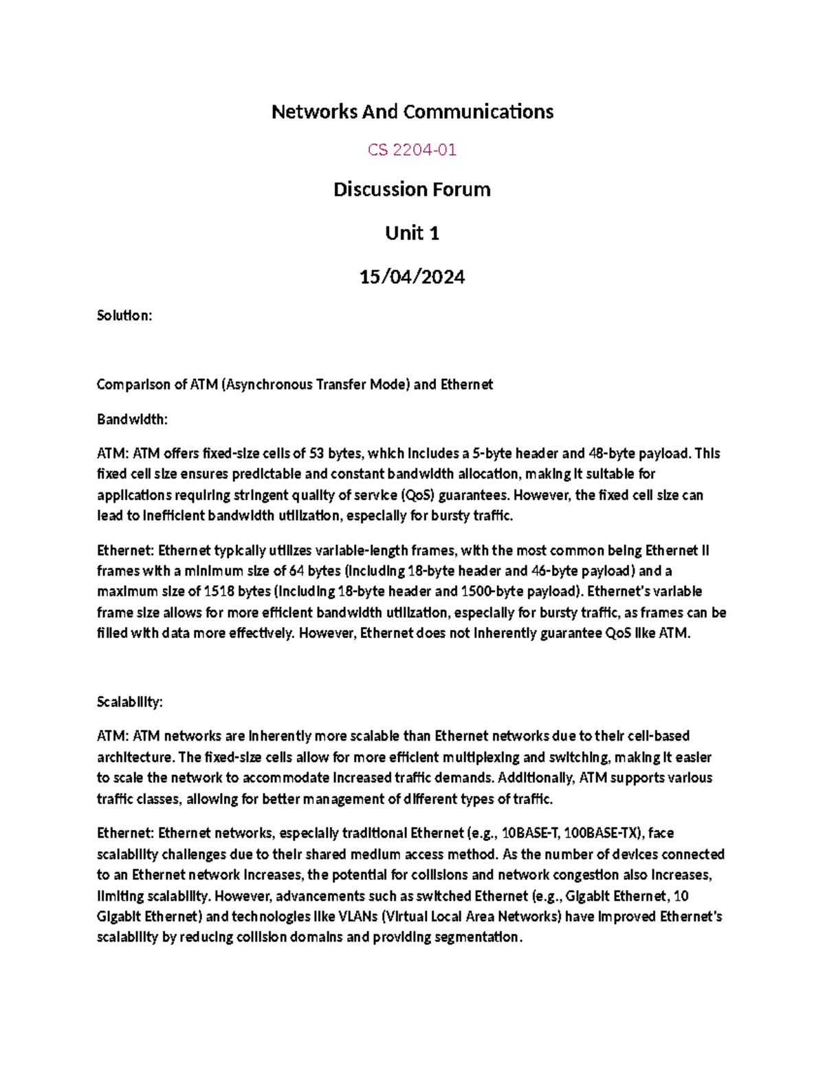 Networks And Communications Discussion Forum 1 - Networks And ...