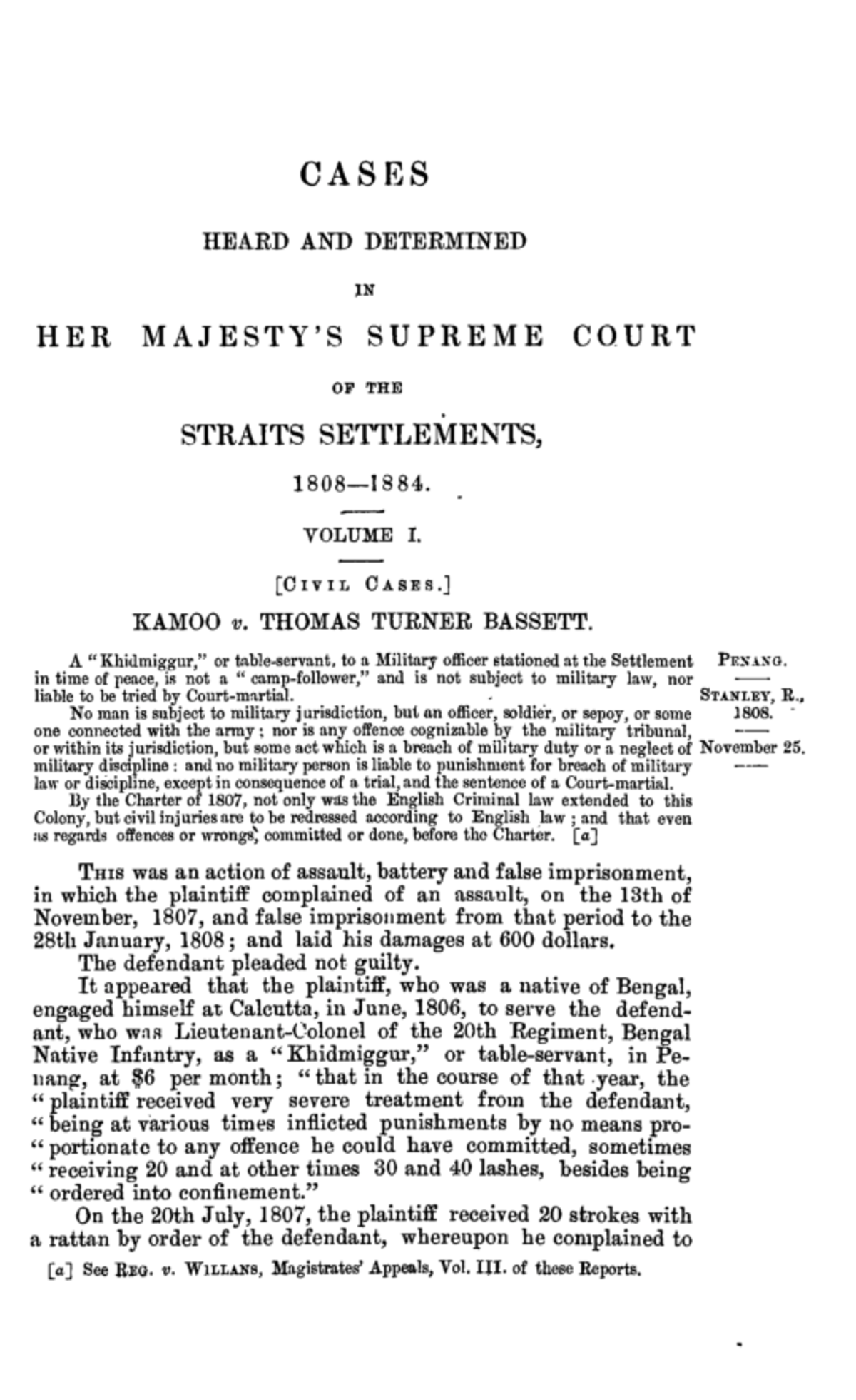 Kamoo v. Thomas Turner Bassett: Civil Case Analysis (1808-1884) - Studocu