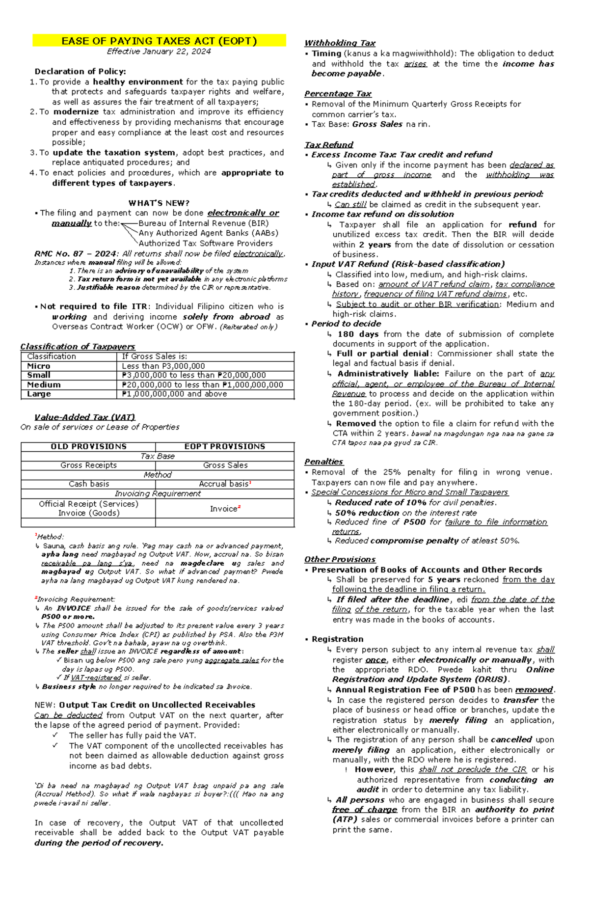 EOPT: Ease of Paying Taxes Act Overview and Key Provisions - Studocu
