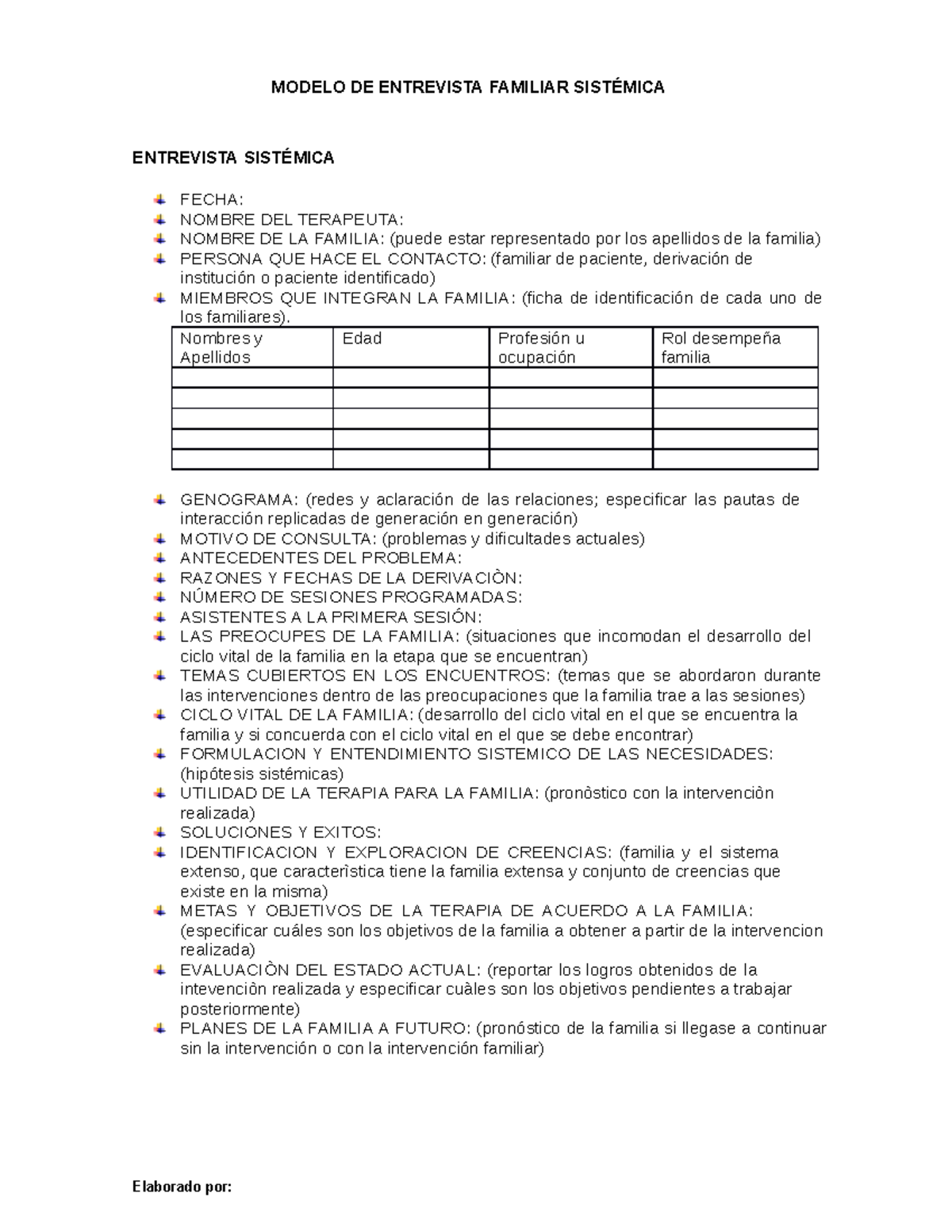 Modelo de Entrevista Familiar Sistémica: Guía Práctica - Studocu