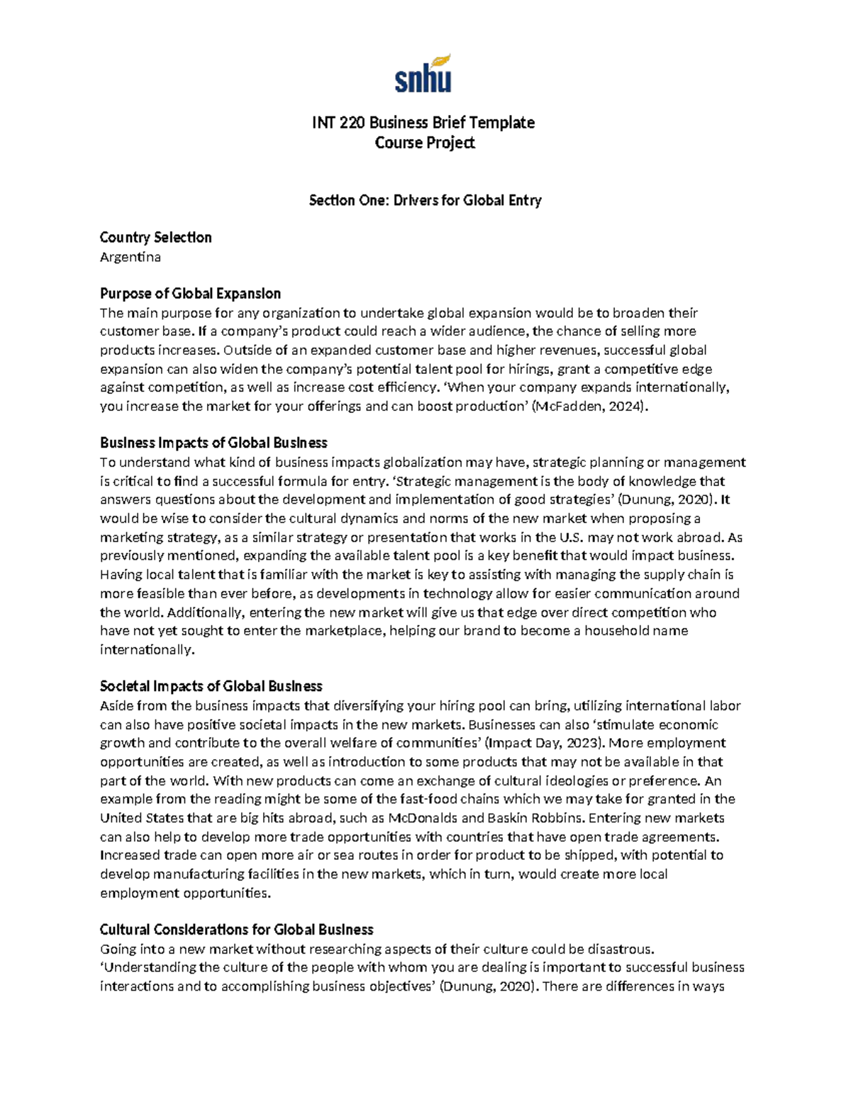 INT 220 Business Brief Template - INT 220 Business Brief Template ...