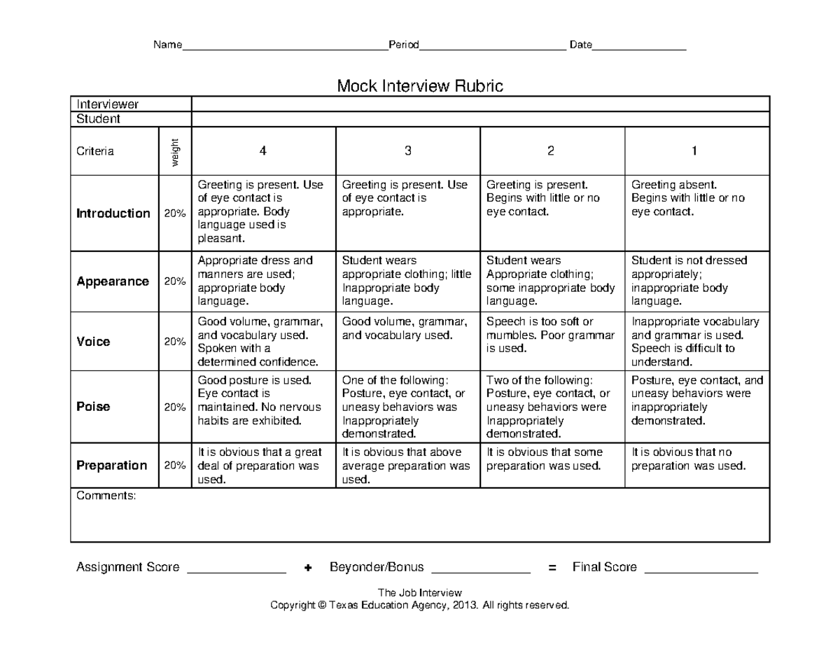 Mock-Interview-Rubric - Name___________________________________Period