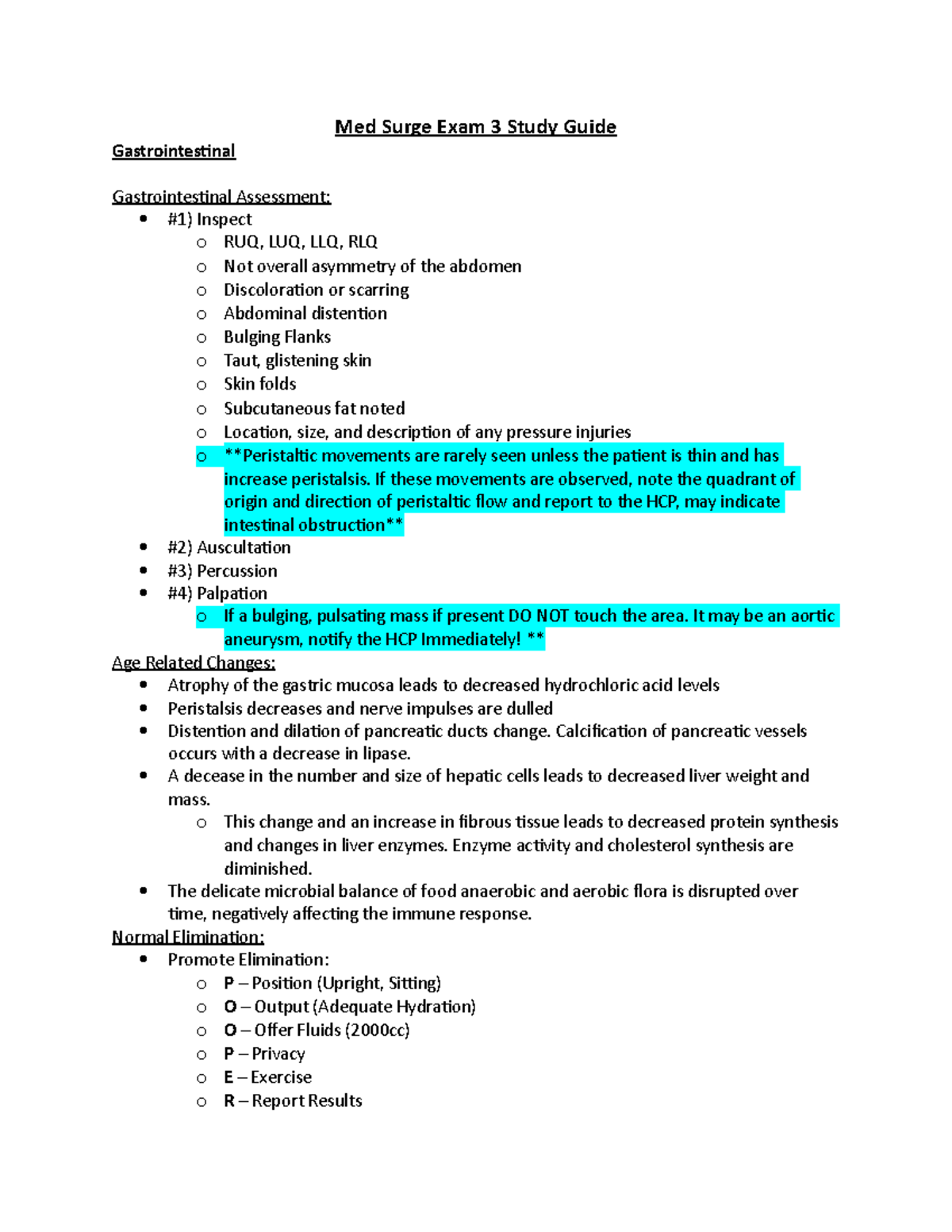 Med Surge Exam 3 Study Guide: Key Concepts & Nursing Care - Studocu