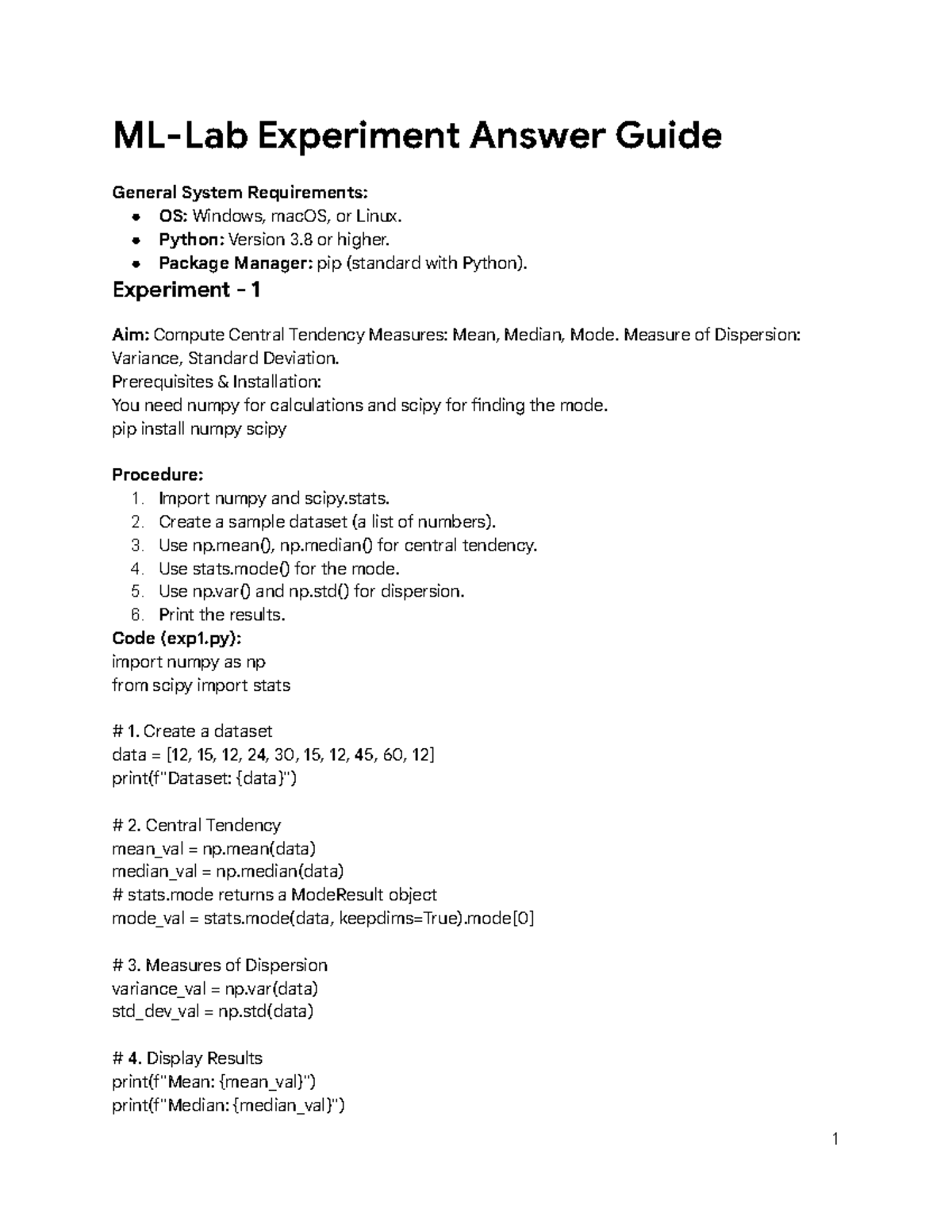 ML Lab R23: Experiment Answer Guide for Central Tendency ...