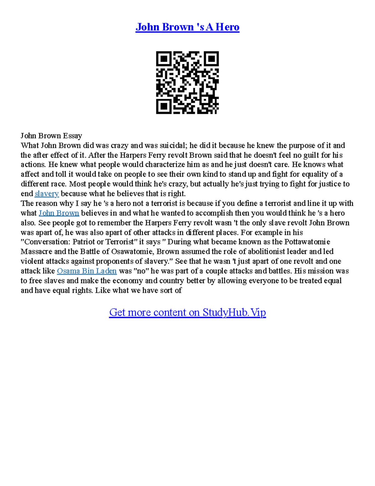 John Brown Essay - John Brown 's A Hero John Brown Essay What John ...