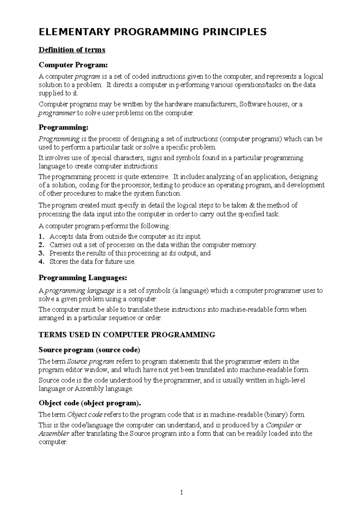 Elementary Programming Principles - ELEMENTARY PROGRAMMING PRINCIPLES ...