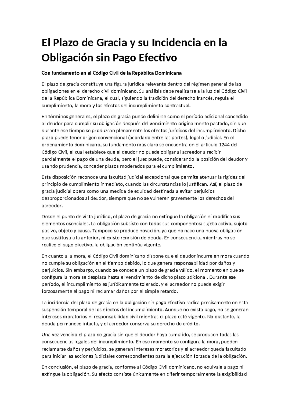El Plazo de Gracia y su Impacto en las Obligaciones Civiles - Código ...