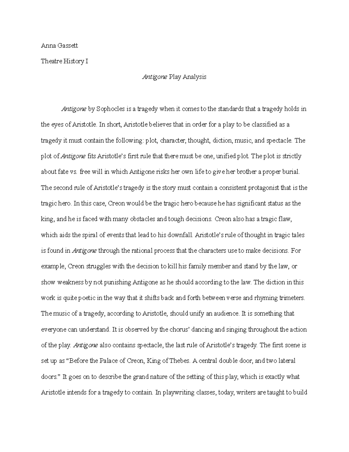 Antigone Analysis - Anna Gassett Theatre History I Antigone Play ...