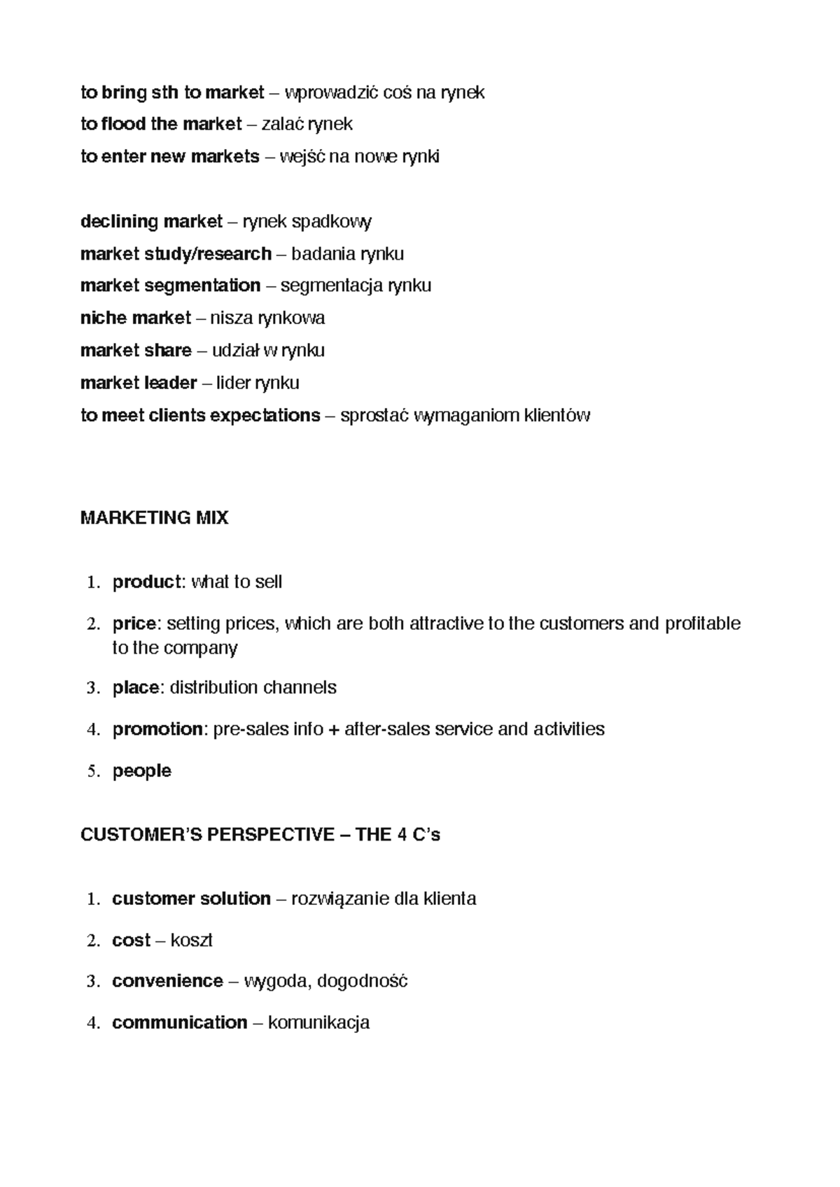 Marketing Vocabulary and Concepts for Course Code: MARK101 - Studocu
