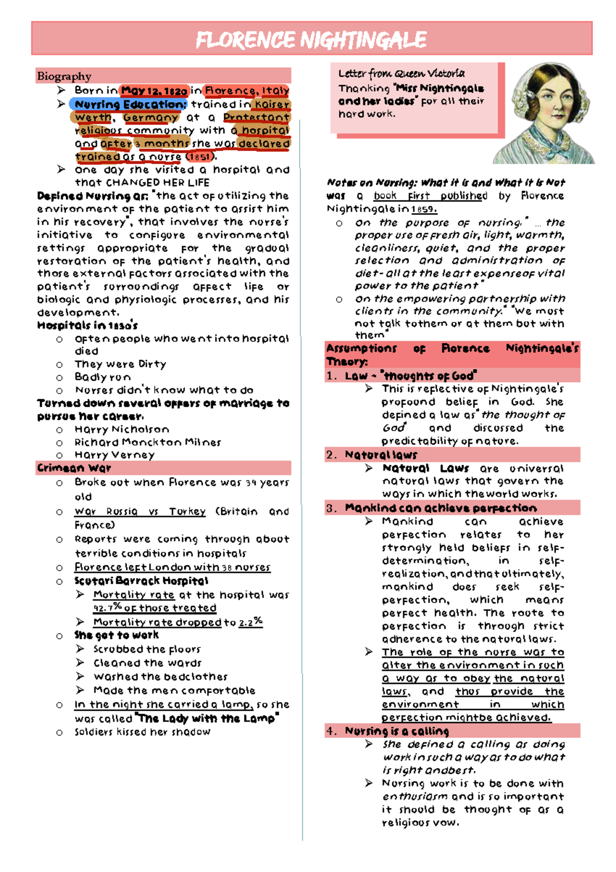 FLORENCE NIGHTINGALE: Life, Nursing Theory & Environmental Impact - Studocu