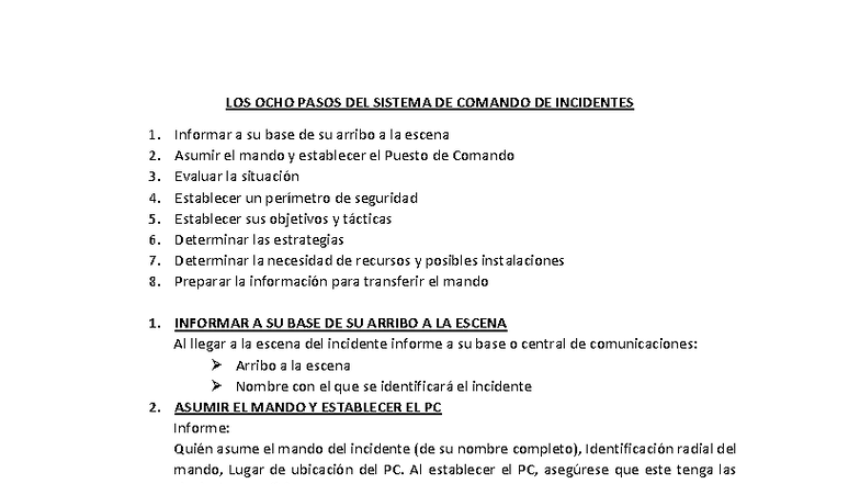 LOS OCHO PASOS DEL SISTEMA DE COMANDO DE INCIDENTES: GUÍA PRÁCTICA ...
