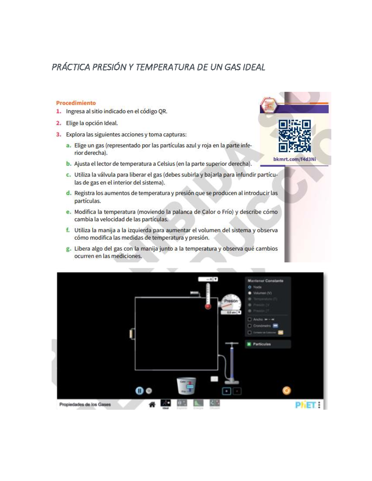 PRÁCTICA: Presión y Temperatura de un Gas Ideal - Procedimiento - Studocu