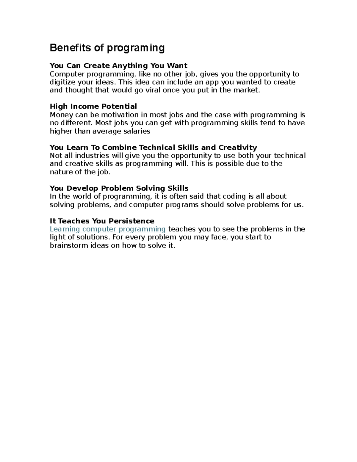 Benefits of programing - This idea can include an app you wanted to ...