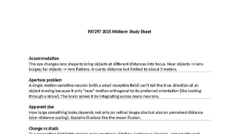 PSY297 2025 Midterm Study Guide: Visual Perception Concepts - Studocu