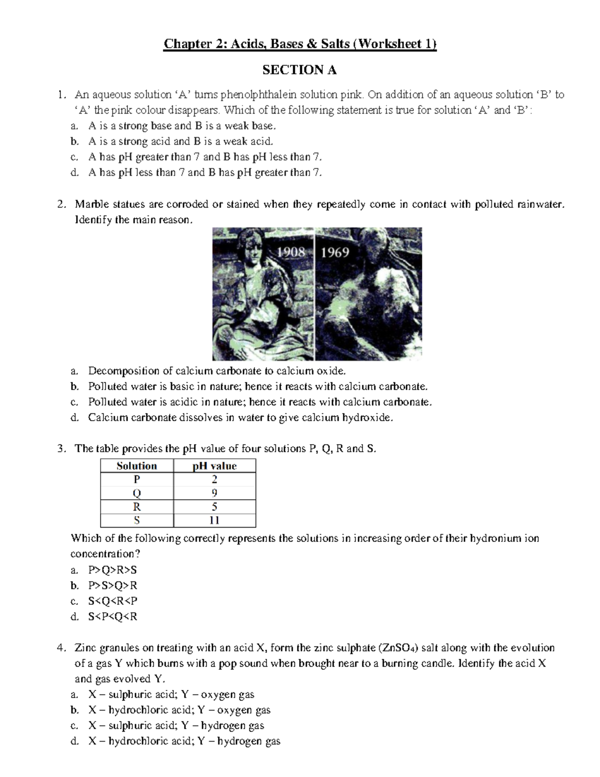 Acids, Bases, and Salts - Worksheet 1 (Chapter 2) - Studocu