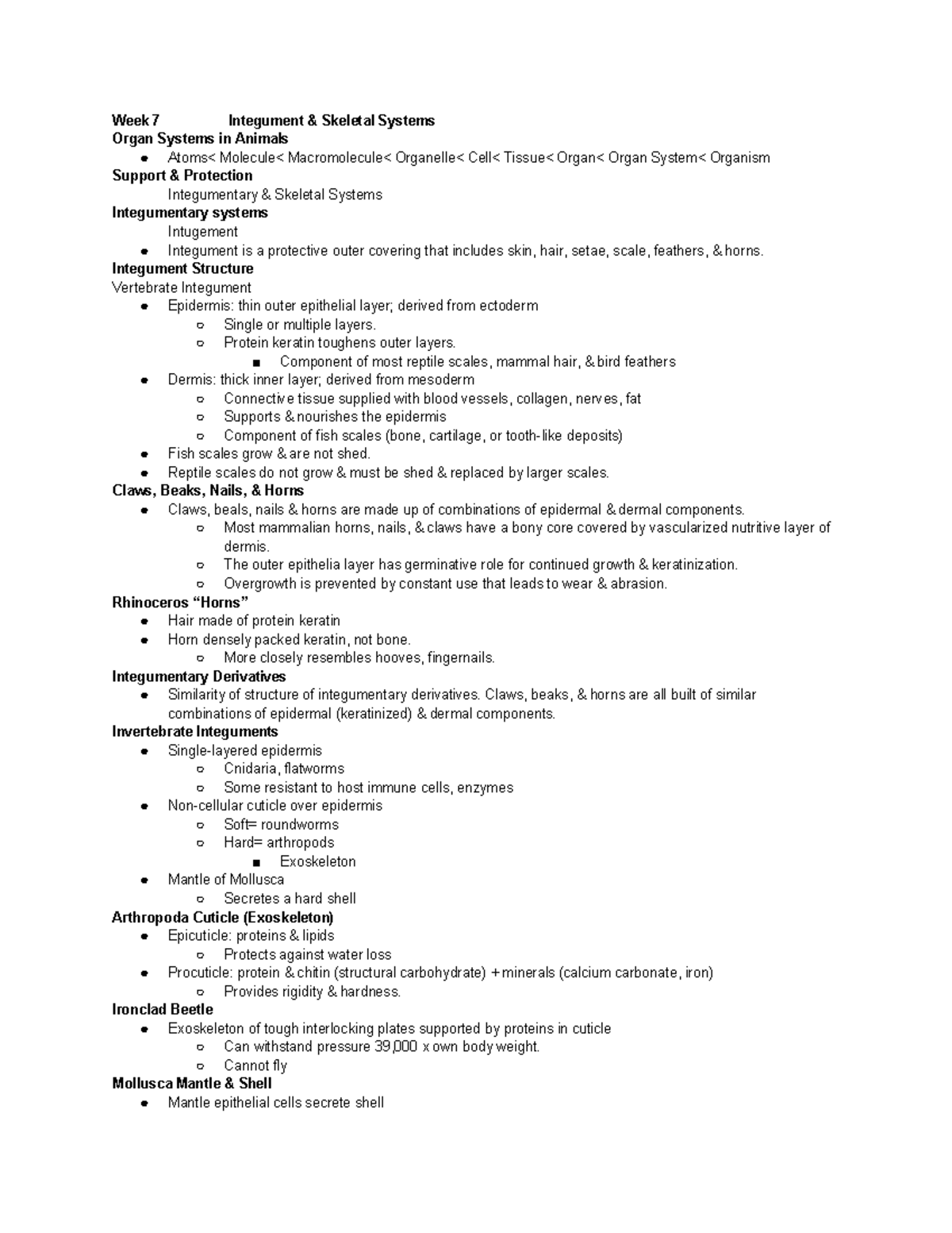 Muscles and Movement: Integumentary & Skeletal Systems Overview (Week 7 ...