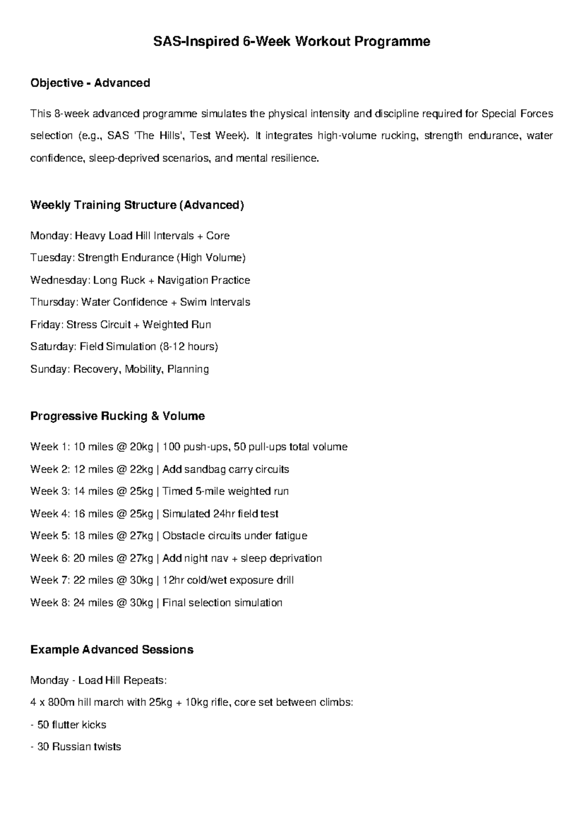 SAS Advanced Workout Programme: Intense Training for Selection - Studocu