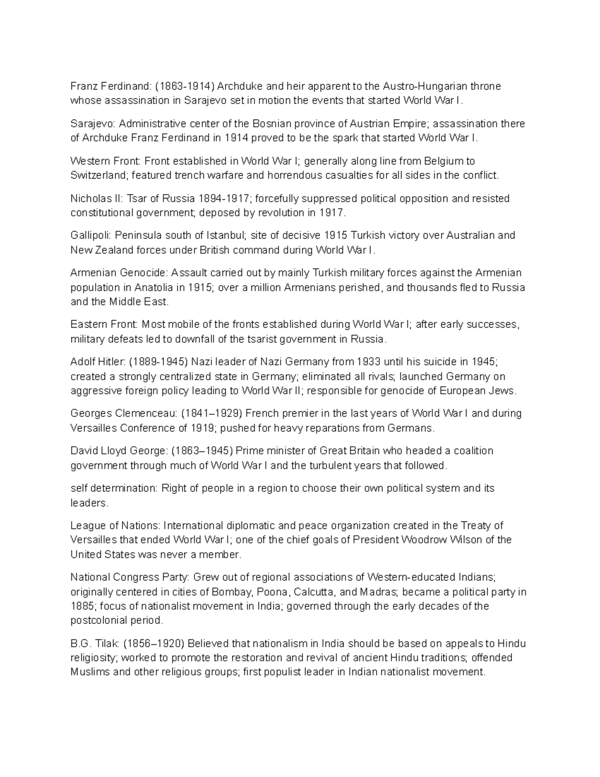 Significance of World War I: Key Events and Figures - Studocu