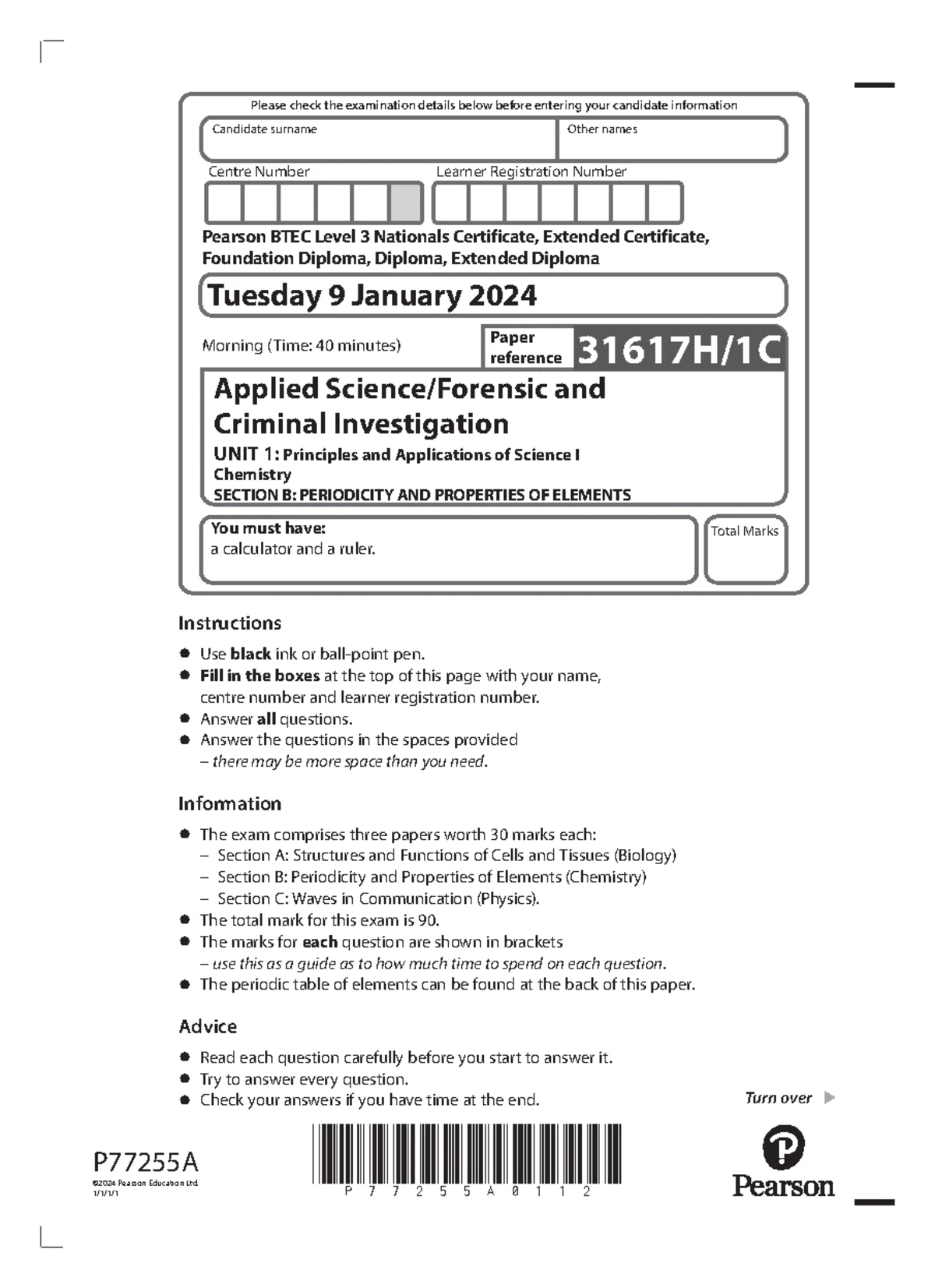 P74499 BTEC L3 Applied Science Unit 1C Exam Paper - June 2023 - Studocu