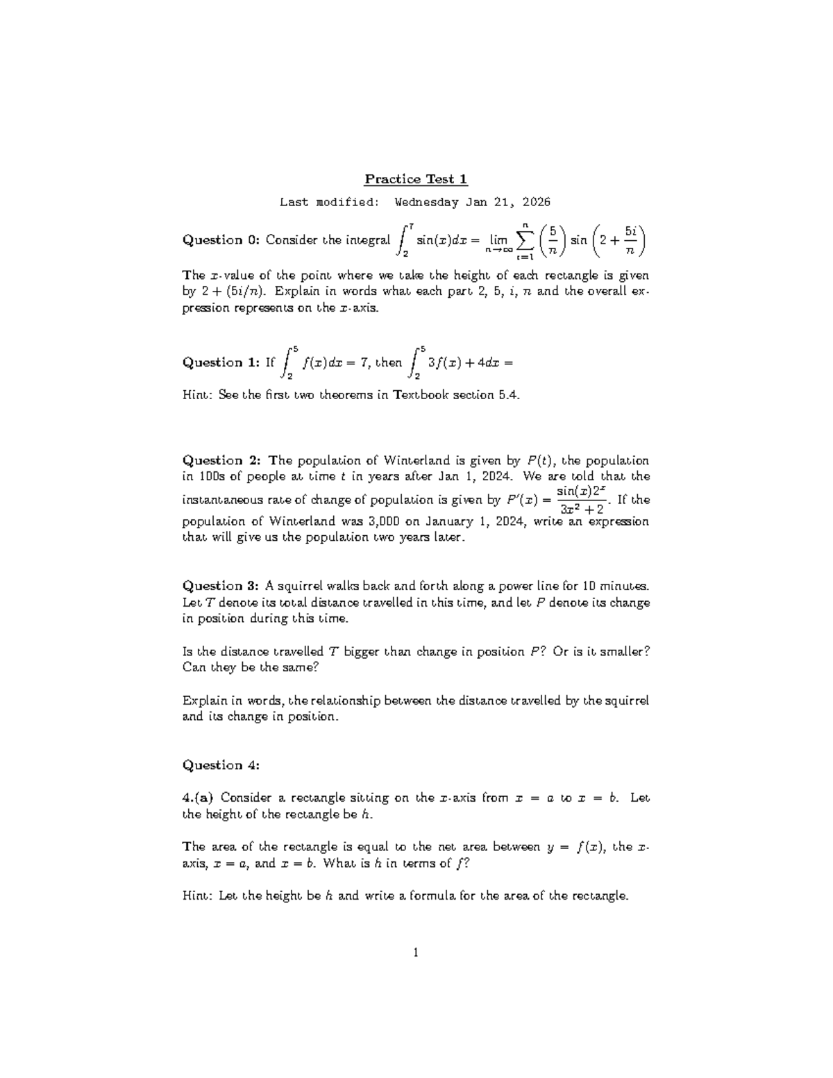 Practice Test 1 for Calculus Concepts and Applications - Studocu