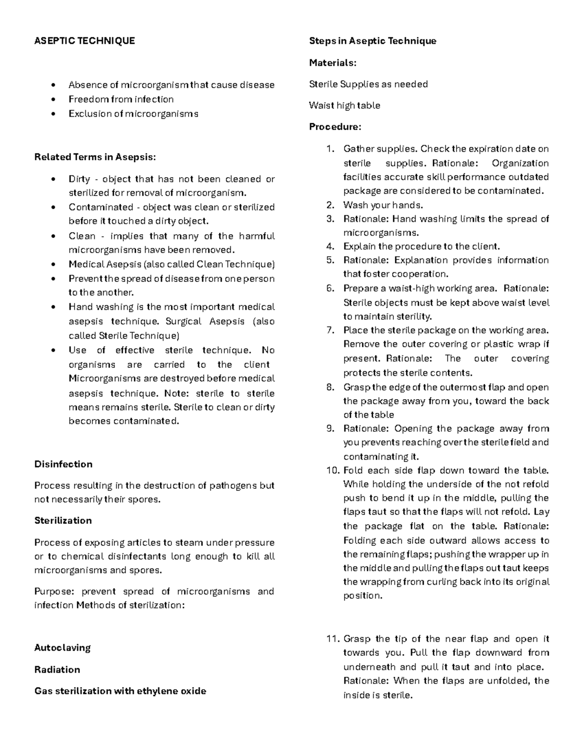 Aseptic Technique & Perineal Care Guidelines - Nursing 101 - Studocu