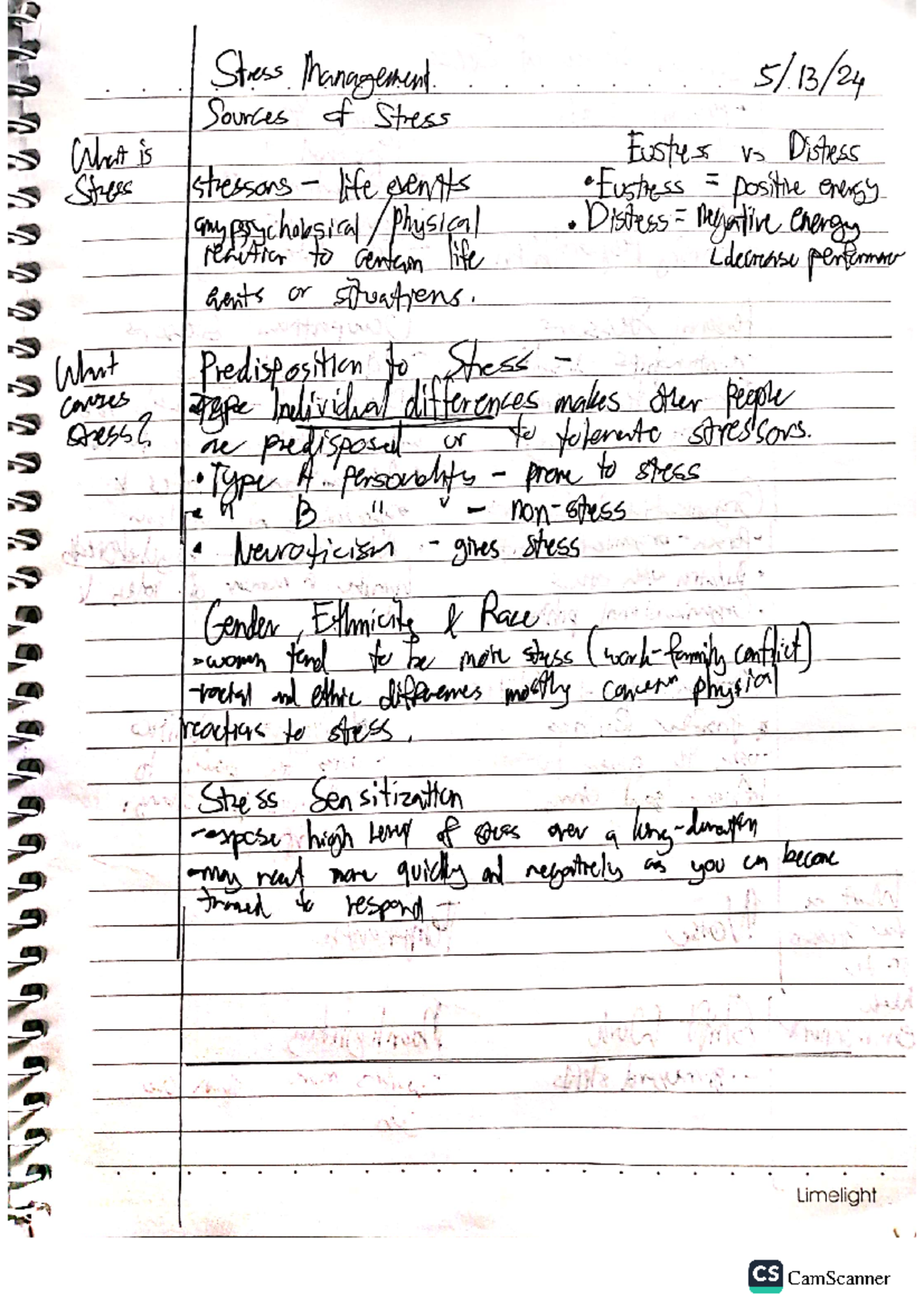 IOP311-Cornell Notes - Stress Management Sources of Stress What is ...